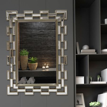 Tilted Mirror Framed Rectangle Silver Wall Mirror Model A