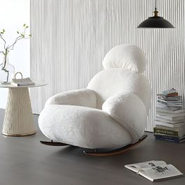 Wide Upholstered Spindle Rocking Accent Chair with Ottoman