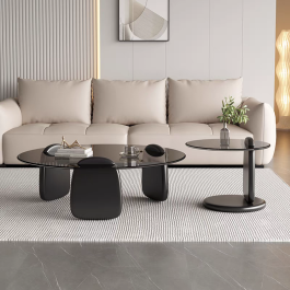 Shark Style Wood & Glass Coffee Table Set of 2