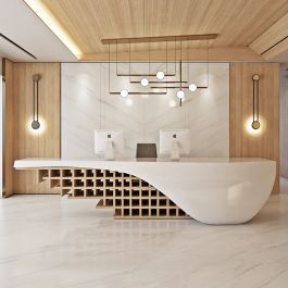 Modern White curve with Wood Décor Front/Reception Desk Customisable ...