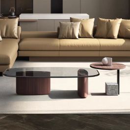 Tempered Glass Top Ash and Stone Base Coffee Table