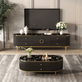 Chalk White/Black Sintered Stone TV Stand/TV Unit with 4 Drawers and ...