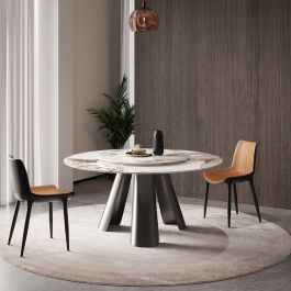 Trinity Cone Base Sintered Stone Round Dining Table with Lazy Susan ...